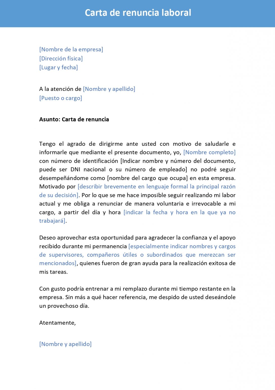Carta De Renuncia Laboral - Modelos De CV